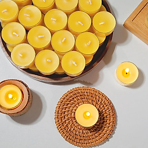 36pcs Beeswax Tealight Candles- 4 Hour Burn Time Natural Beeswax Candles Pure Handmade Bee Wax Candles Clean Burning for Dinner Table, Wedding, Spa Relaxation