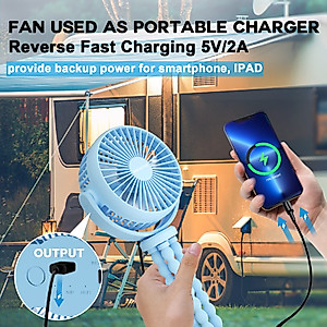 Stroller Fan, Used As Power Bank, 42Hrs 8000mAh Rechargeable Battery Operated Fan, Small Clip On Fans For Baby Stroller, Car Seat, Bed, Golf Cart, Beach, Peloton Bike, Portable Fan for Travel, Camping