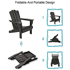 doubob Folding Adirondack Plastic Outdoor Patio HDPE Weather Resistant Fire Pit Chairs for Deck Backyard Lawn Garden, Extra Large, Black