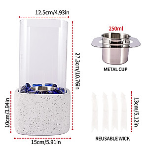 Tabletop Fireplace Indoor Out Door Tabletop Fire Pit Tabletop Fire Bowl Pot with Glass Stone Concrete Material and Windproof Glass Cover for Xmas,Valentine's Day, Birthday Party or Dining