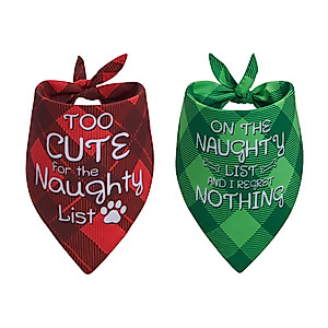 Earus Christmas Dog Bandanas Funny, Dog Christmas Scarf 2 Packs, Pets Christmas Plaid Décor for Medium Large Dogs