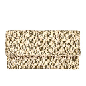 JNB Natural Straw Flat Clutch, Natural Medium
