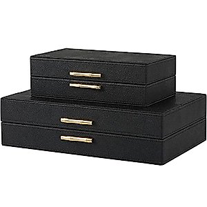 ZIKOUL Modern Decor Box Black Shagreen Leather Decorative boxes with lids for Home Decor Wooden Box With Hinged Lid
