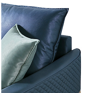 Prohon Tufted Love 73.22" Small Spaces, Mid-Century 2-3 Seats Loveseat with 2 Pillows, Leather Look High Comfort Fabric Sofa Couch for Living Room, Bedroom, Office, Apartment, Blue