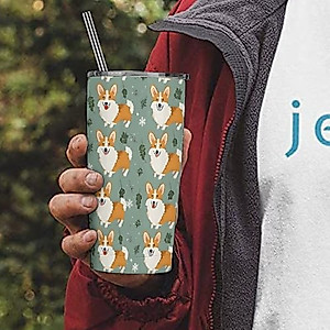 KIOWEIR Corgi Christmas And Grass Stainless Steel Tumbler 20oz With Lid And Straw, Insulated Tumblers Coffee Cup, Travel Mug for Ice Drink & Hot Beverage for Women Men Boys Girls