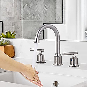 WOWOW Widespread Bathroom Faucet Brushed Nickel Bathroom Sink Faucet 8 inch Vanity Faucet 2 Handle 3 Holes Deck Mount Brass RV Bathroom Faucets with Drain