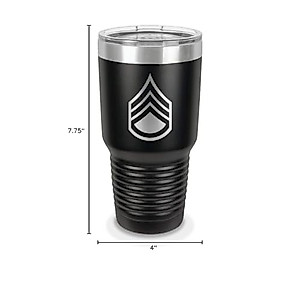 Custom E-6 Staff Sergeant Rank 30 oz Laser Engraved Polar Camel Stainless Steel Vacuum Insulated Tumbler w/Clear Lid SSG OR-6 E6 US Army - Customizable - Black