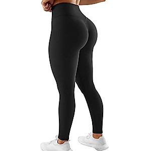 MOSHENGQI Womens High Waisted Seamless Ribbed Leggings Soft Slimming Yoga Pants(M,277-Black)
