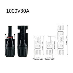 Solar Photovoltaic Connector, Copper Tinned Pins Low Contact Resnce 12PCS Solar Panel Connectors Kit with Wrench for Industry (1000V-30A)