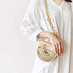 SAXTZDS Fashion Mini Handbag Woven Pouch Retro Straw Bag Holiday Shoulder Bag Bamboo Basket Waist Bag for Women, 15cm13cm5cm