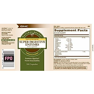 GNC Natural Brand Super Digestive Enzymes | Promotes Protein, Carbohydrate and Fat Digestion | 100 Capsules