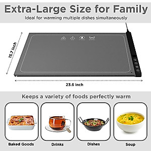 Electric Warming Tray Dark Gray Color - Nano Silicone Food Warm Mat with 6 Temperature Setting & Full Surface Heating