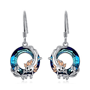 YAFEINI Axolotl Dangling Earrings 925 Sterling Silver Axolotl Blue Crystal Earrings Axolotl Jewelry Gifts for Women