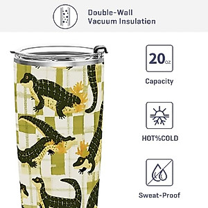 Crocrodiles Green Plaids Stainless Steel coffee cup with lid with Lid and Straw hot coffee travel mug for outdoor safe vacuum insulated tumbler with lid 20 OZ