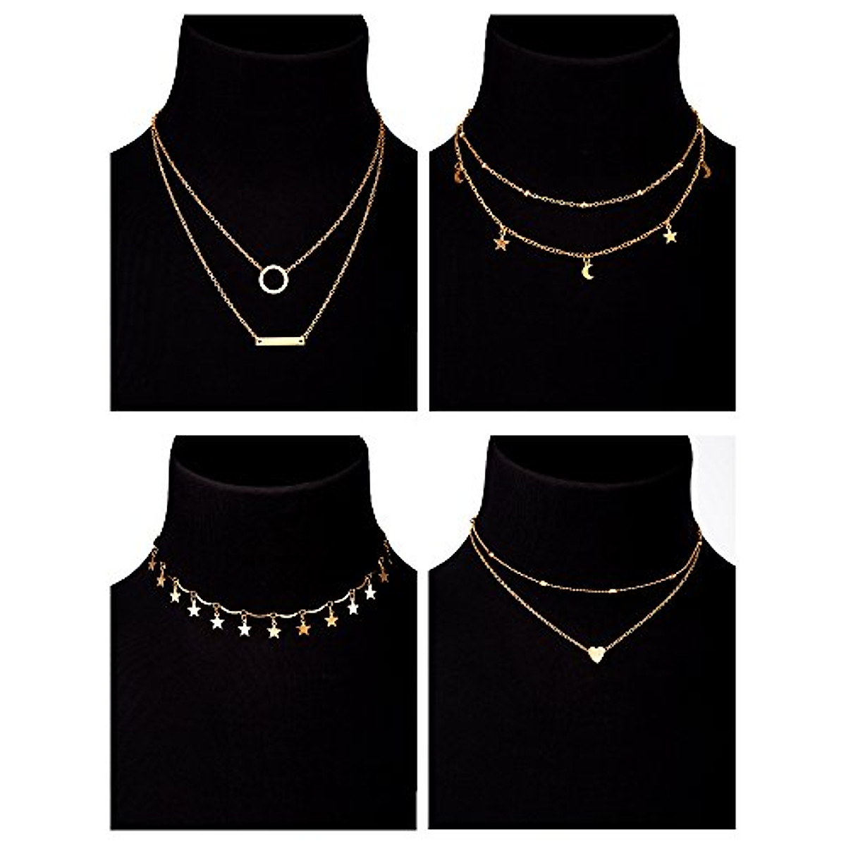 BBTO 4 Pieces Layered Pendant Choker Necklace Gold Layering Chain Choker for Women Girls (Style A)