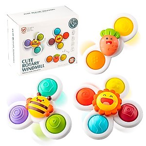 Suction Cup Spinner Toys Baby Toys,Sensory Toys Bath Toys Dimple Toys Spinning Toy for Toddlers, Eearly Education Toys,Gifts for 1-3 Year Old Boy Girl (3 Pcs)