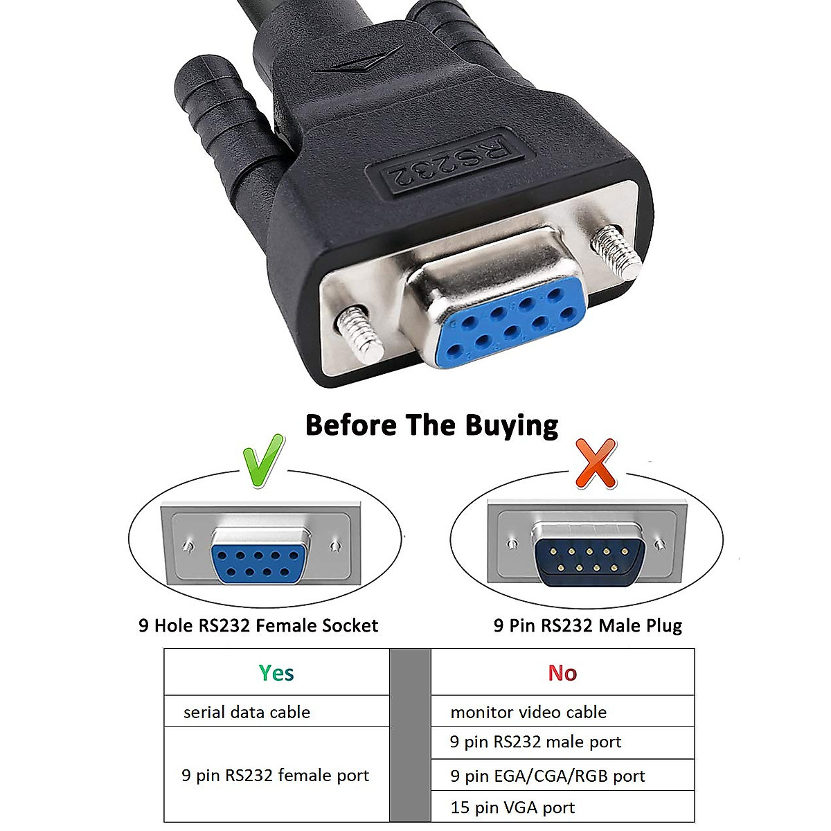 DTech DB9 RS232 Serial Cable Female to Female Null Modem Cord Full Handshaking 7 Wire Crossover for Data Communication (1.5 Feet, Black)