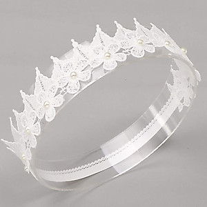 Asufegucd Baby Headbands baptism Girls Newborn Lace Pearl Headbands Princess Girls Elastic Headwear Flower (White)