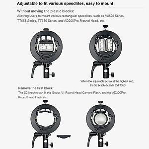 Godox S2 Speedlite S-Type Bracket Bowens Mount, for Godox V1 AD200Pro AD400Pro AD200 V860II TT685 TT600 TT350, Precise Tilt Control, Large Handle, Integrated Umbrella Mount