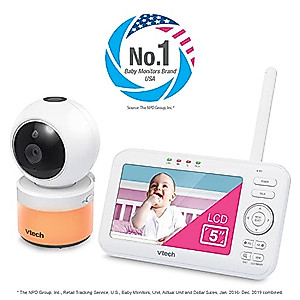 VTech [Upgraded] VM5463-2 Video Baby Monitor 5" LCD with 2 Cameras, Battery 12 Hrs, Pan Tilt Zoom, Color Night Light, Glow On The Ceiling Projection, Two-Way Talk