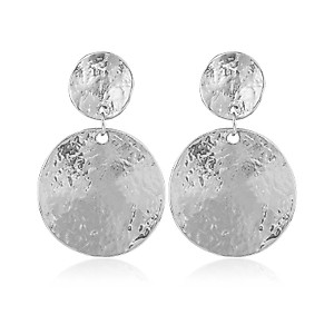 Women's Clip-On Earrings Round Dis Hammered Lightweight Statement Clip Earrings Non-Pierced Silver Clip On Dangle Earrings