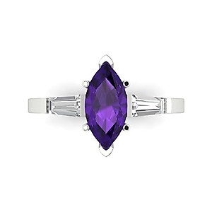 Clara Pucci 2 ct Marquise cut 3 stone Solitaire Genuine Natural Amethyst Engagement Promise Anniversary Bridal Ring 18K White Gold 6.25