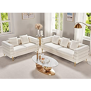 AMERLIFE Sofa, 2 Piece Sofa Set, Loveseat Set- Oversize Sofa Couch, Comfy Sofa for Living Room- Bouclé Deep Seat Sofa, White Sofa