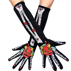 DreamLily Day of the dead Headpiece Red Rose skull Flower Crown Costume NC24 (Headband golves and earrings)