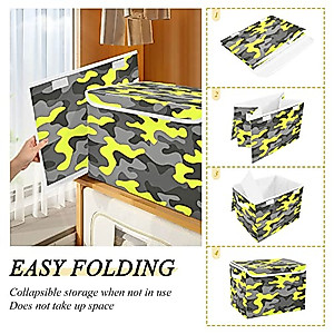 CaTaKu Camouflage Art Green Storage Bins with Lids and Handles, Fabric Large Storage Container Cube Basket with Lid Decorative Storage Boxes for Organizing Clothes