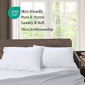 Cotton Pillow Cases Standard Size Set of 2, 800 Thread Count 100% Egyptian Cotton Sateen Weave Pillowcases, Natural Soft & Breathable Pillow Covers with Envelope Closure (White 2Pcs)