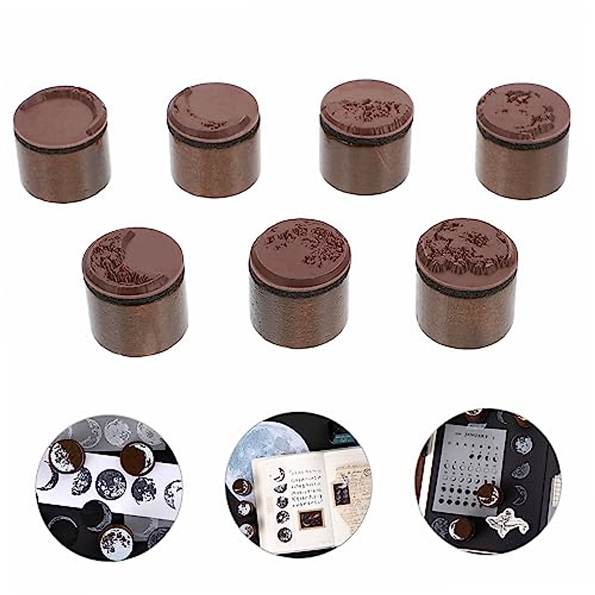 TEHAUX 7pcs Moon Phase Wooden Stamp Moon Wooden Stamp Decorative Mounted Rubber Stamp Craft Rubber Stamps for Paint Set Stampers for Wooden Stamp Set Wooden Rubber Stamp