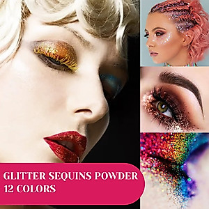 Face Glitter Makeup, Holographic Chunky Face Body Glitter, Glitter Eyeshadow Cosmetic Laser Powder for Face Hair Nails, Festival Body Glitter Makeup with Glue