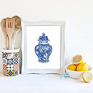 Chinoiserie Wall Art Print-- Bedroom or Study Decor -- Chinese Blue White Porcelain Vase Canvas Print ( Set of 6 )--Unframed--8X10 inch 1