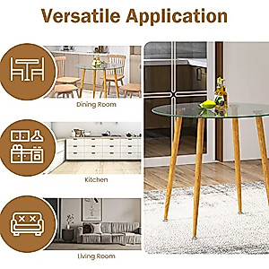Giantex Round Glass Dining Table, 35.5" D x 30" H Kitchen Dinner Table w/Tempered Glass Tabletop & Metal Legs, Circle Leisure Coffee Table for Dining Room & Living Room, Clear & Natural