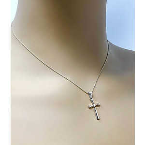 14K White Gold Solitaire Diamond Accented Cross Pendant Necklace, 16"