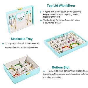 ProttyLife Jewelry Box Organizer for Women Jewelry Box for Girls Jewelry Box Ideal Gift 2-Layer Jewelry Organizer Box Large Jewelry Storage Boxes Earrings Box Case for Necklace Bracelets Storage