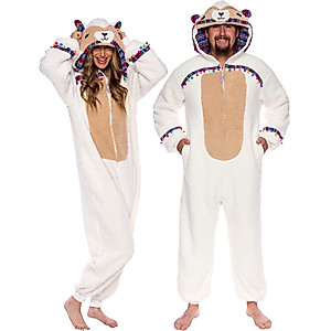 Funziez! Slim Fit Sherpa Adult Onesie - Animal Halloween Costume - Plush One Piece Cosplay Suit for Women and Men