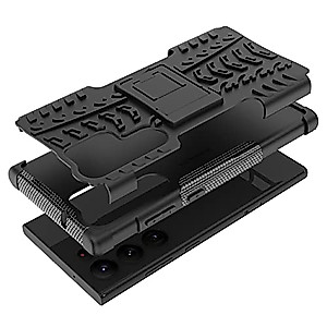 Folice for Galaxy S23 Ultra 5G Case, [Heavy Duty][Shockproof] Soft Rubber Hard PC Tough Dual Layer Protective Case with Kickstand for Samsung Galaxy S23 Ultra 5G (Black)