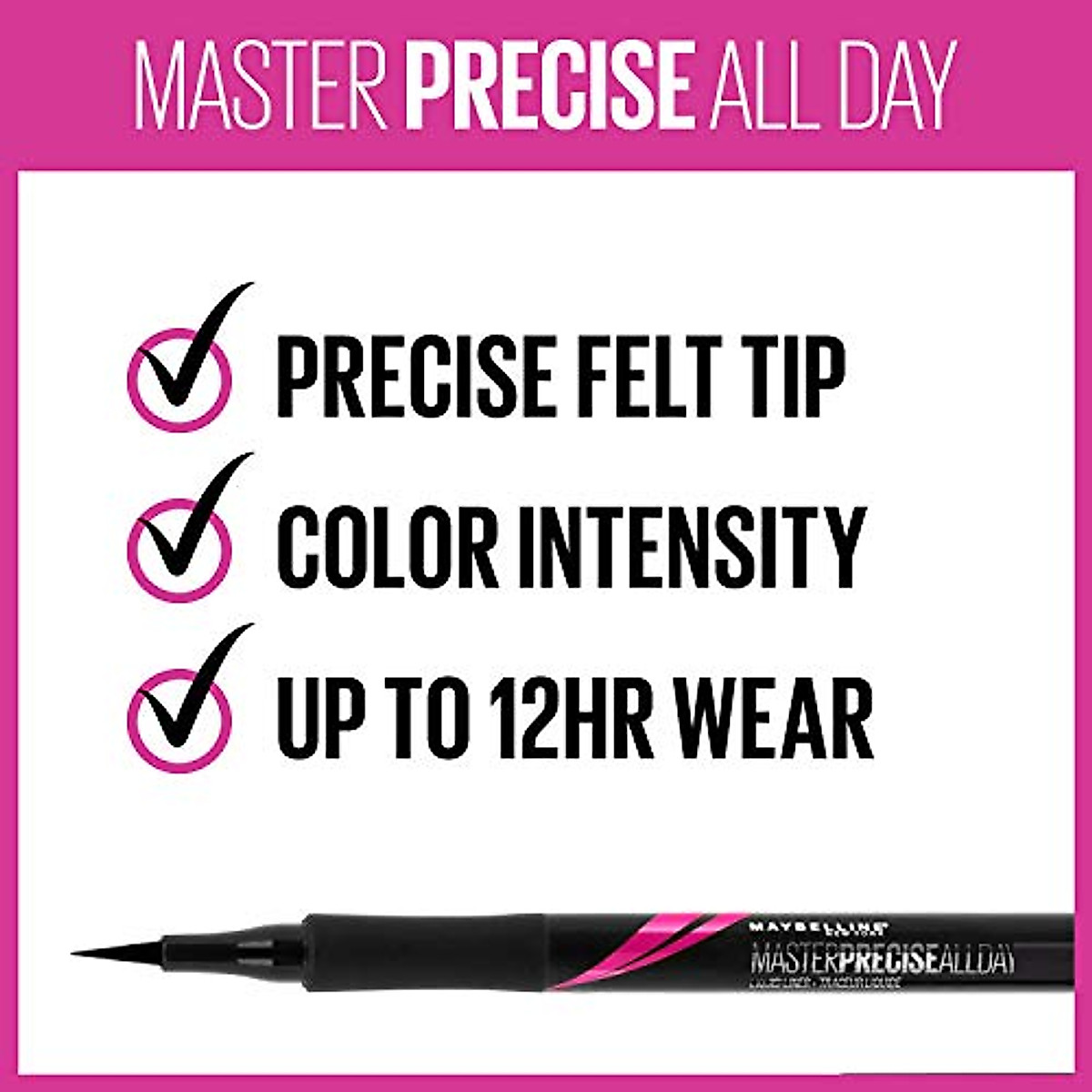 Maybelline Eyestudio Master Precise All Day Waterproof Liquid Eyeliner, Black, 1 Count