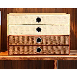 File cabinets LITING Drawer Type Desktop Woven Paper Multi-Layer Bookcase Finishing Desk Shelf (Color : Coffee Color)