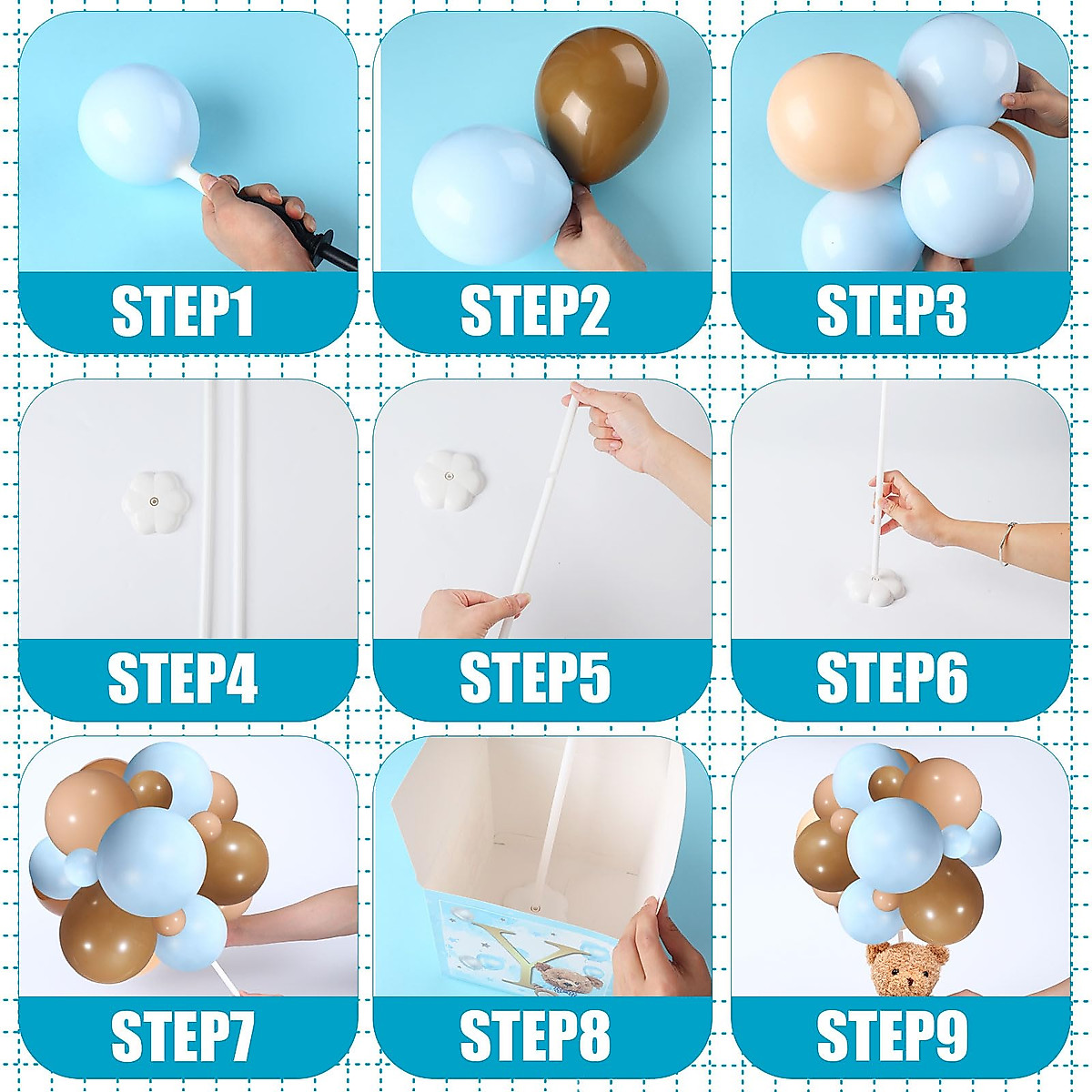 Lenwen 6 Sets Blue Bear Decorations for Baby Shower, Baby Letter Boxes Baby Shower Table Centerpieces Bear Stuffed Animals Balloon with Stand Bear Plush Toy Baby Boxes for Birthday Party Wedding