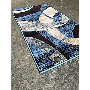 Modern Door Mat Area Rug Contemporary Geometric Blue Burgundy Black & Beige Sculpture Design 248 (2 Feet X 3 Feet 4 Inch)