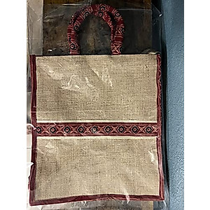 Stylish Hand made Jute Bags - Unique bag designs (supports under privileged women), Beige With Red Or Yellow Accents