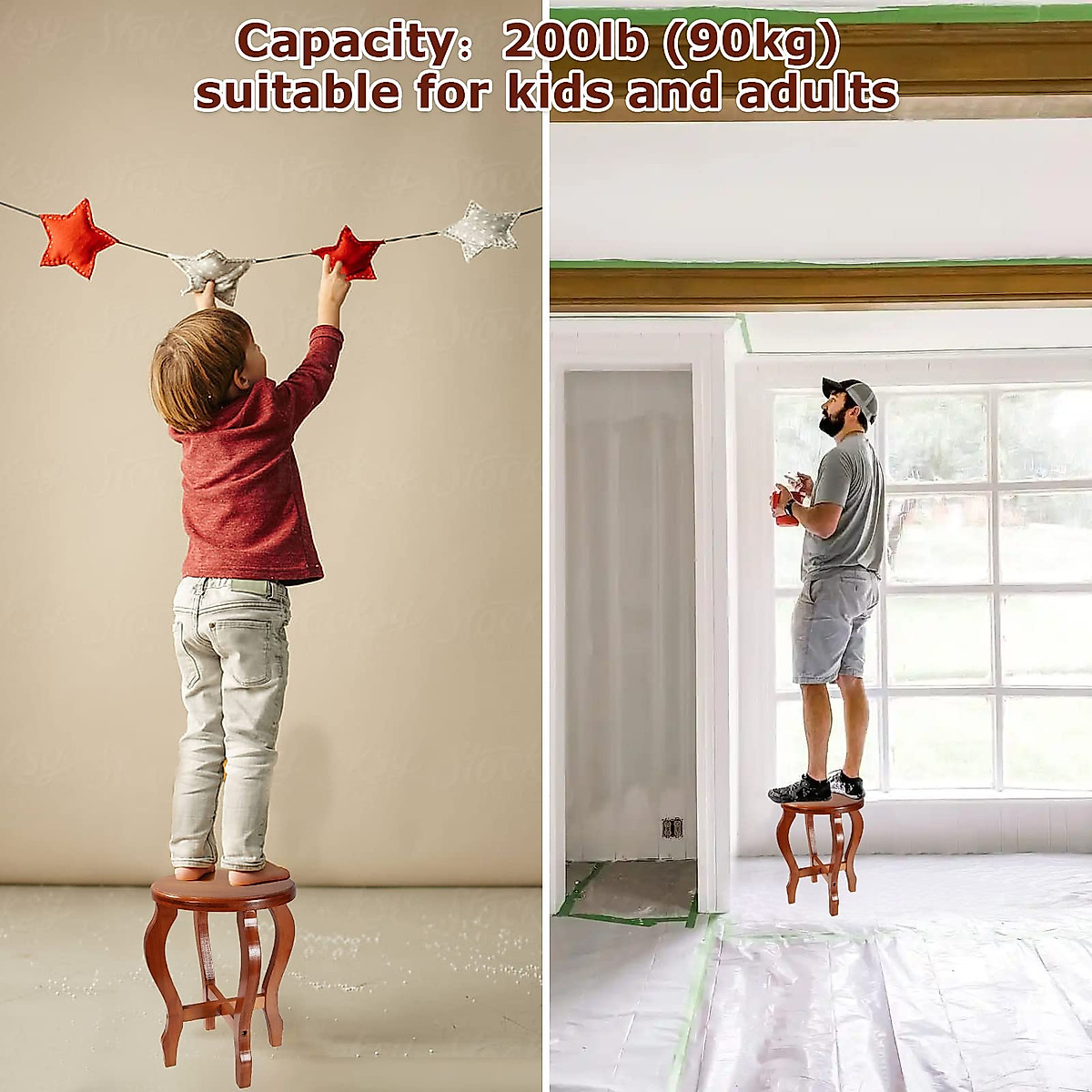 QTLCOHD Wooden Stool 9 Inch Small Wood Stool Round Wooden Foot Stool Wooden Step Stool for Kids Adults Bathroom Shoe Changing Bedside