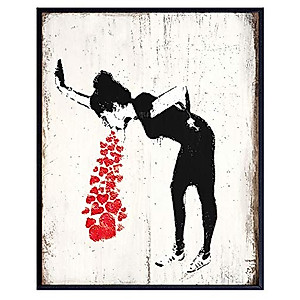 Banksy Wall Art - Love Sick Graffiti Art - Sign Plaque Photo Print - Funny Gift for Urban Street Art Mural Fans - Cool Unique Original Room or Home Decor, Wall Decoration Poster - 8x10 Unframed