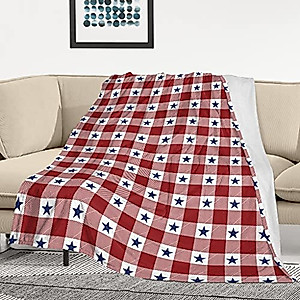 FJPT July 4th Throw Blanket Red White and Blue Stars Patriotic Party Blanket Lightweight Fuzzy Plush Cozy Soft Blanket for Travel Couch Bed Sofa Gift 30"X40"