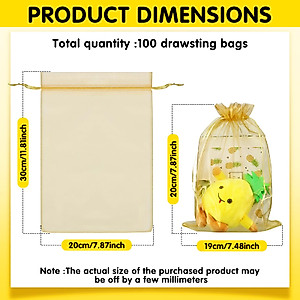 Windyun 100pcs Large Organza Bags 12 x 8 Inch Sheer Mesh Drawstring Gift Packaging Pouch Bags for Wedding Christmas Game Party Supplies (Gold)
