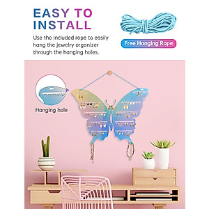 NiHome Iridescent Acrylic Butterfly Wall Mount Jewelry Organizer, Aesthetic Earring and Necklace Holder for Home and Store Use, Easy No-Tool Installation & Elegant Design for Enhanced Jewelry Display