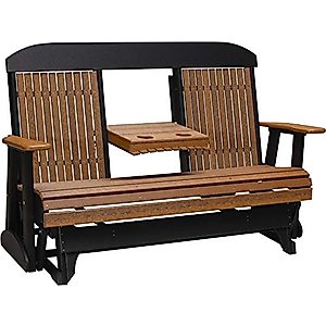LuxCraft 5' Classic Poly Double Glider with Center Tray (Antique Mahogany & Black)
