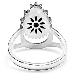 DALEGEM Crescent Moon Turquoise Stone Ring for Women,S925 Sterling Silver Waterdrop Shaped Gemstone Boho Statement Ring Jewelry (Ring_A, 5)